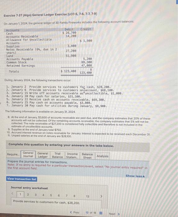 Solved Exercise 7.37 (Algo) General Ledger Exercise [L07.5, | Chegg.com