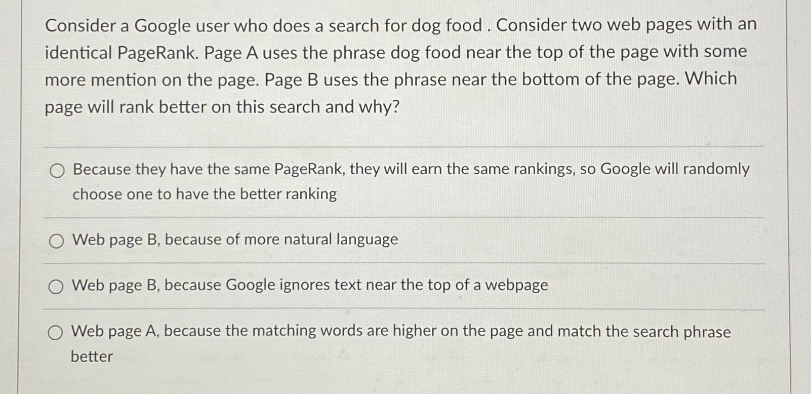 Solved Consider a Google user who does a search for dog | Chegg.com