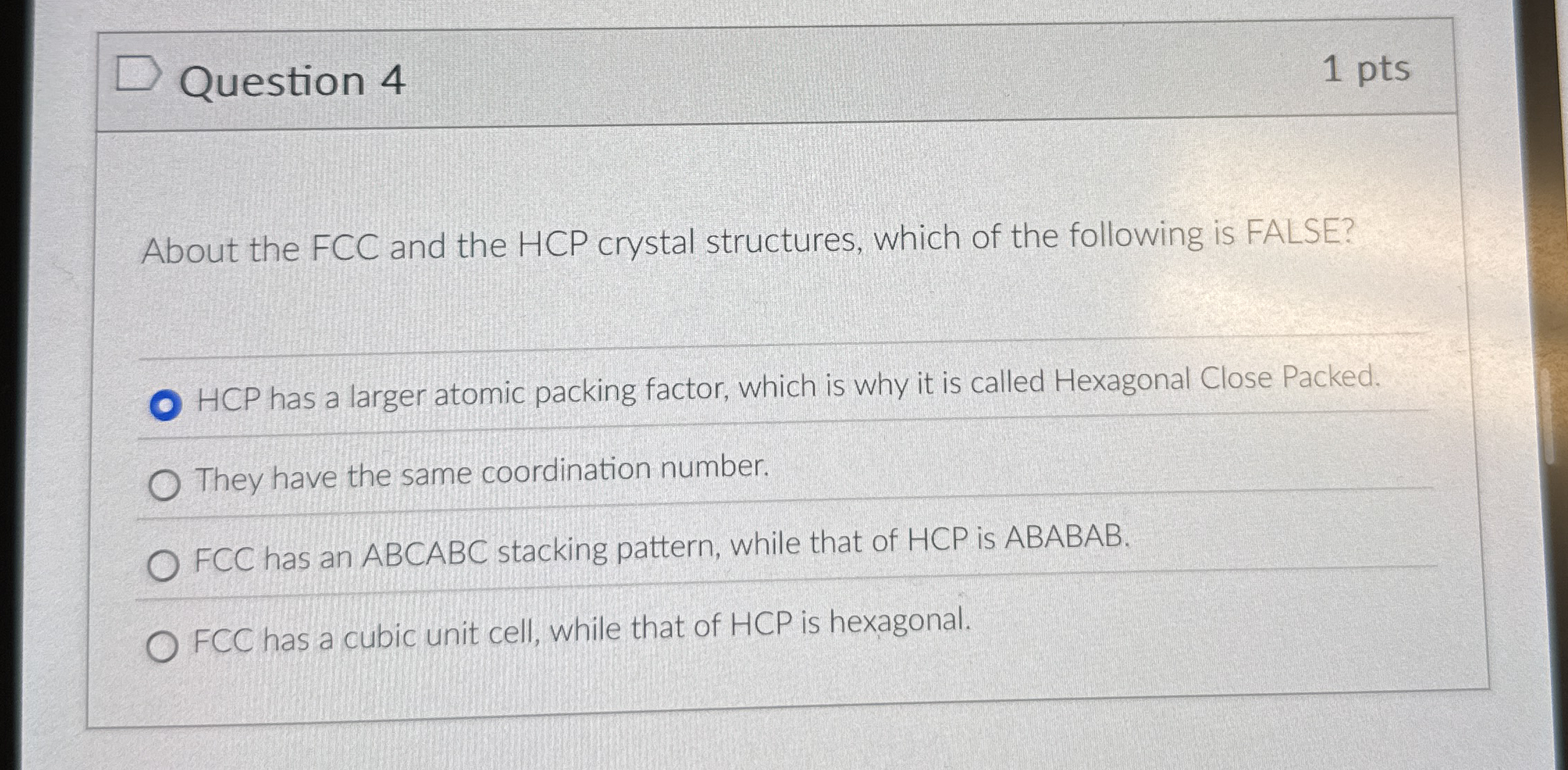 Solved Question 4About the FCC and the HCP crystal | Chegg.com