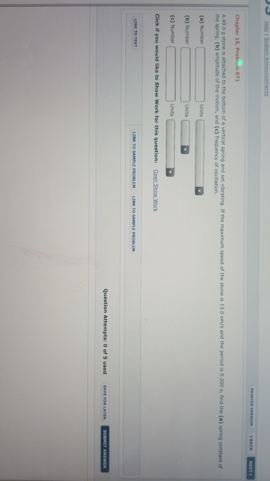Solved Help System Announcements PRINTER VERSION « BACK NEXT | Chegg.com