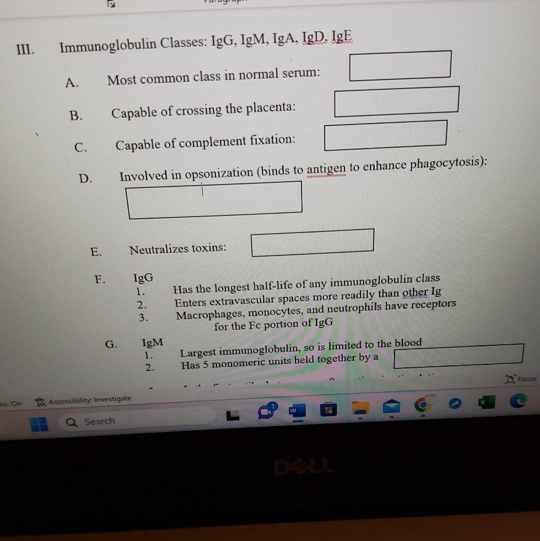 Solved Immunoglobulin Classes: IgG, IgM, IgA, IgD, IgE A. | Chegg.com