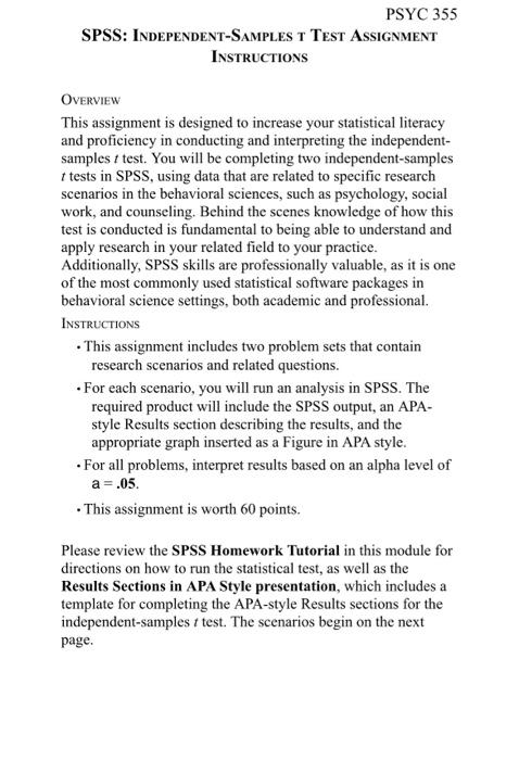 Solved PSYC 355 SPSS: IndEPENDENT-SAMPLES T Test AssignMent | Chegg.com Solved PSYC 355 SPSS: IndEPENDENT-SAMPLES T Test AssignMent | Chegg.com