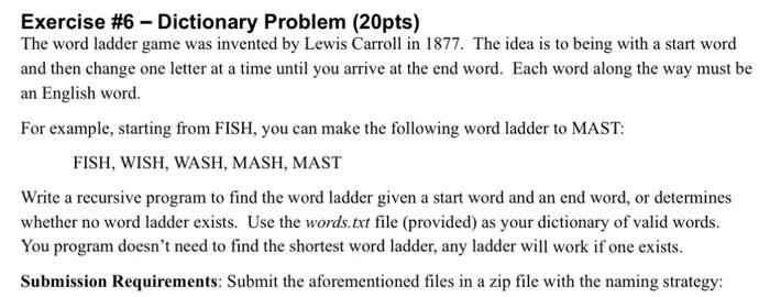 Exercise #6 - Dictionary Problem (20pts) The word | Chegg.com