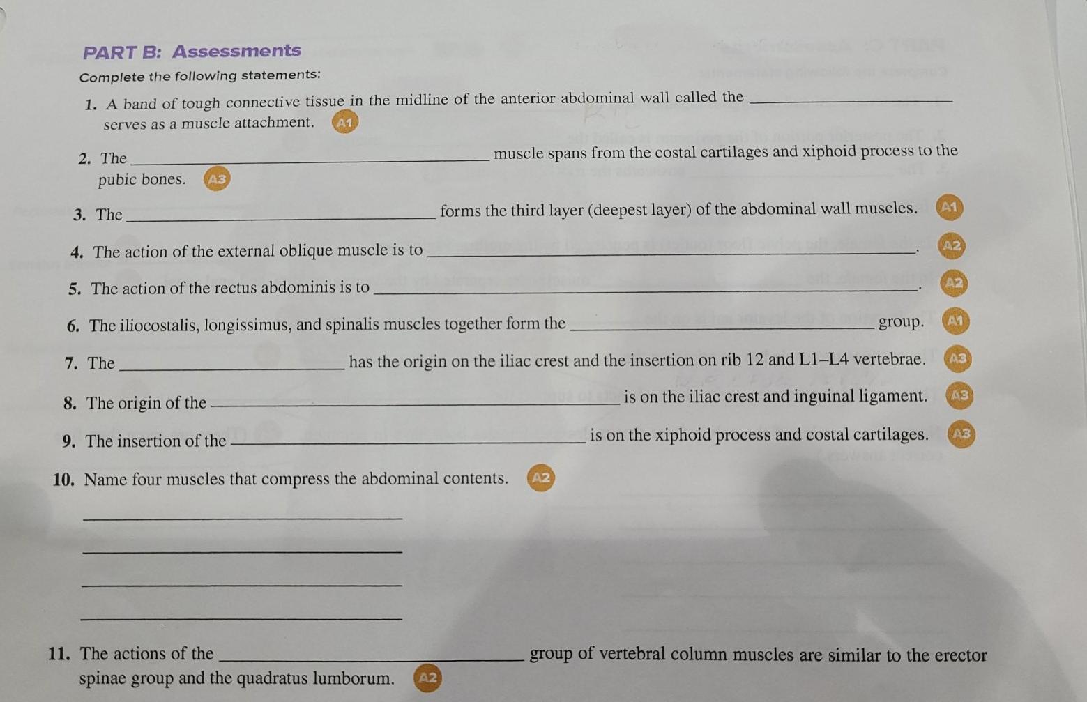 Solved PART B: Assessments Complete the following | Chegg.com