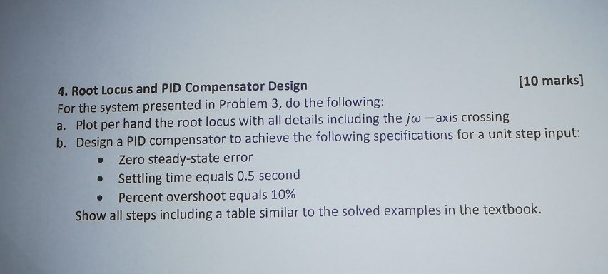 Solved 4. Root Locus and PID Compensator Design (10 marks] | Chegg.com