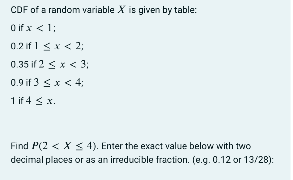 Solved CDF of a random variable x ﻿is given by table:0 ﻿if | Chegg.com