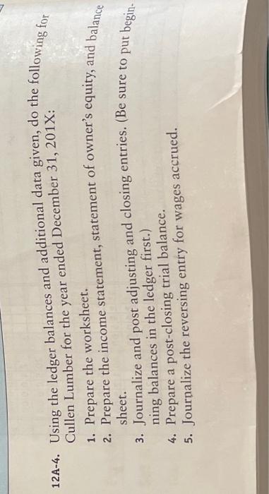 Solved 2A-4. Using the ledger balances and additional data | Chegg.com