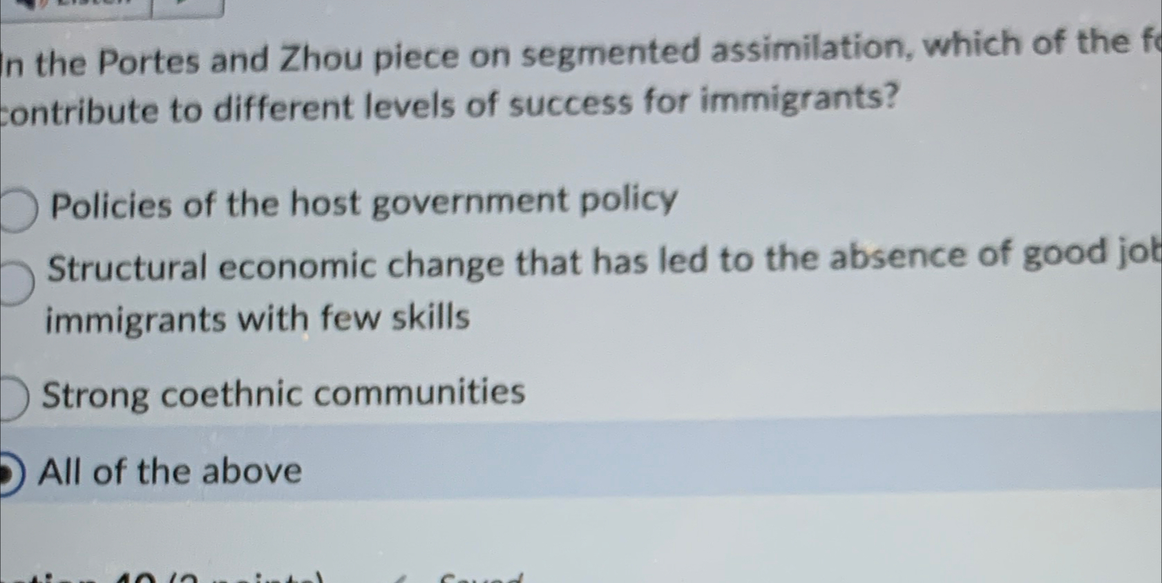 Solved In the Portes and Zhou piece on segmented | Chegg.com