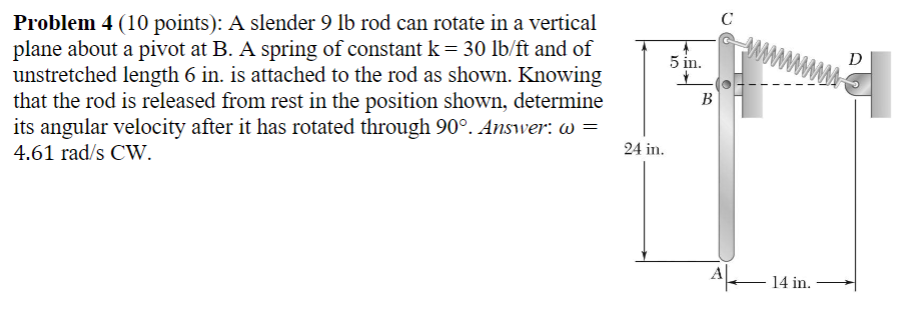 Solved Problem 4 (10 ﻿points): A slender 9lb ﻿rod can rotate | Chegg.com