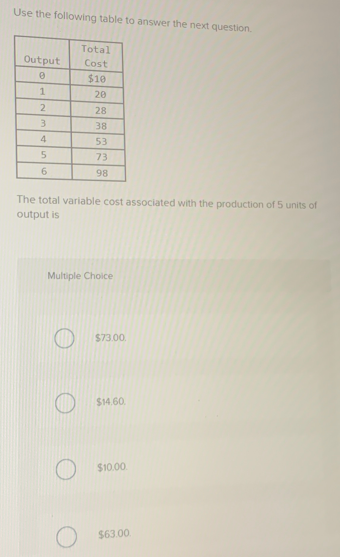 Solved Use the following table to answer the next | Chegg.com