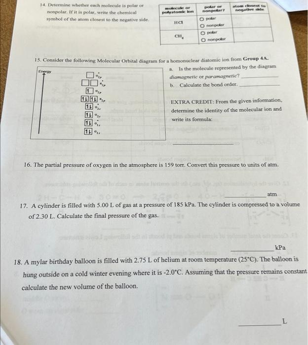 Solved 14. Determine whether each molecule is polar or | Chegg.com