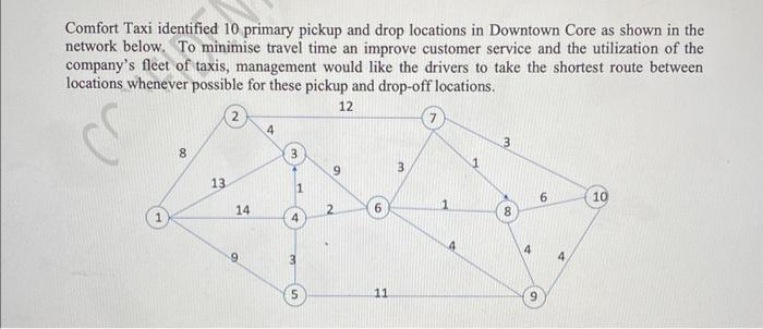 Solved Comfort Taxi identified 10 primary pickup and drop | Chegg.com