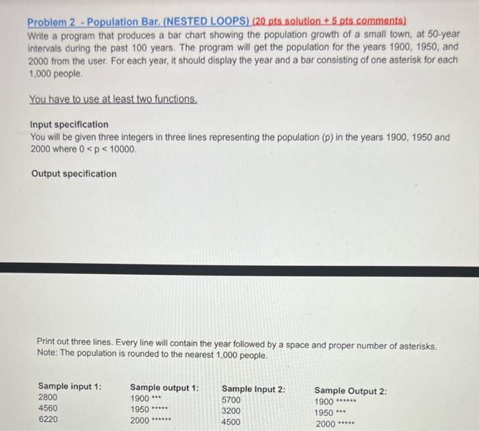 Solved Problem 2 - Population Bar. (NESTED LOOPS) (20 pts | Chegg.com