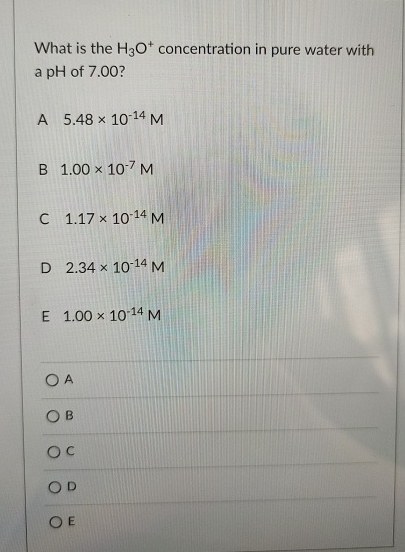 Solved What is the H3O+concentration in pure water with a pH | Chegg.com