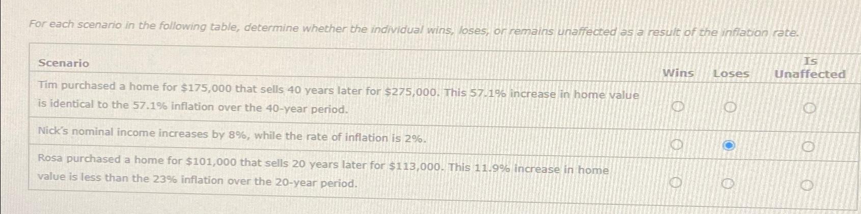 Solved For each scenario in the following table, determine | Chegg.com