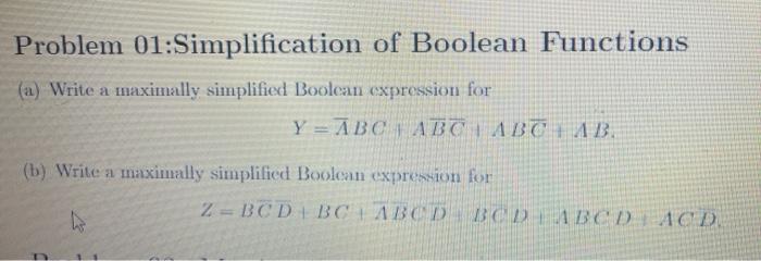 Solved Problem 01:Simplification of Boolean Functions (a) | Chegg.com