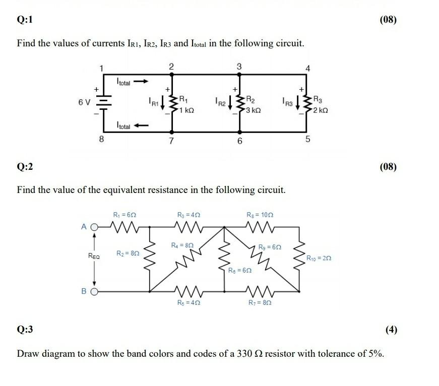 Solved 0:1 (08) Find the values of currents Iri, IR2, IR3 | Chegg.com