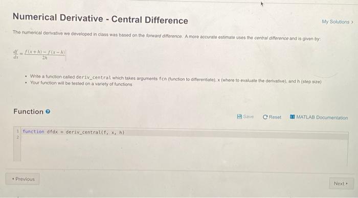 Solved Numerical Derivative Central Difference My 