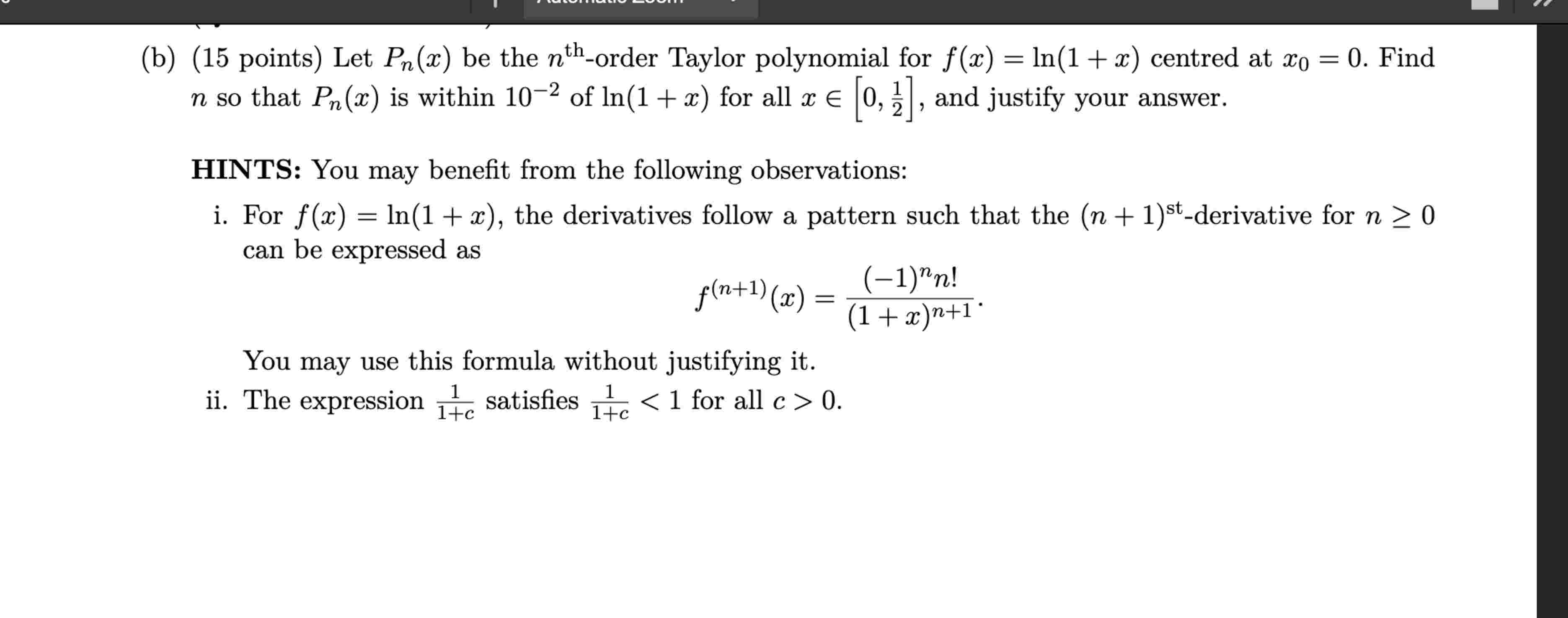 Solved (b) (15 ﻿points) ﻿Let Pn(x) be ﻿the nth -order Taylor | Chegg.com