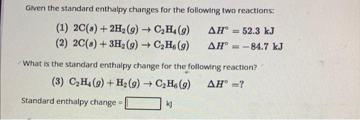 Solved Given the standard enthalpy changes for the following | Chegg.com