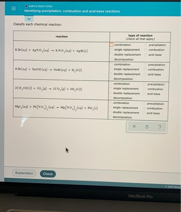 Solved Simple Reactions Identifying Precipitation