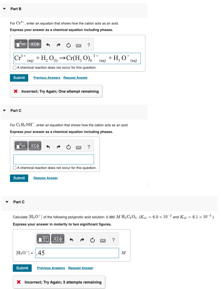 Solved Part BFor Cr3+, ﻿enter an equation that shows how the | Chegg.com