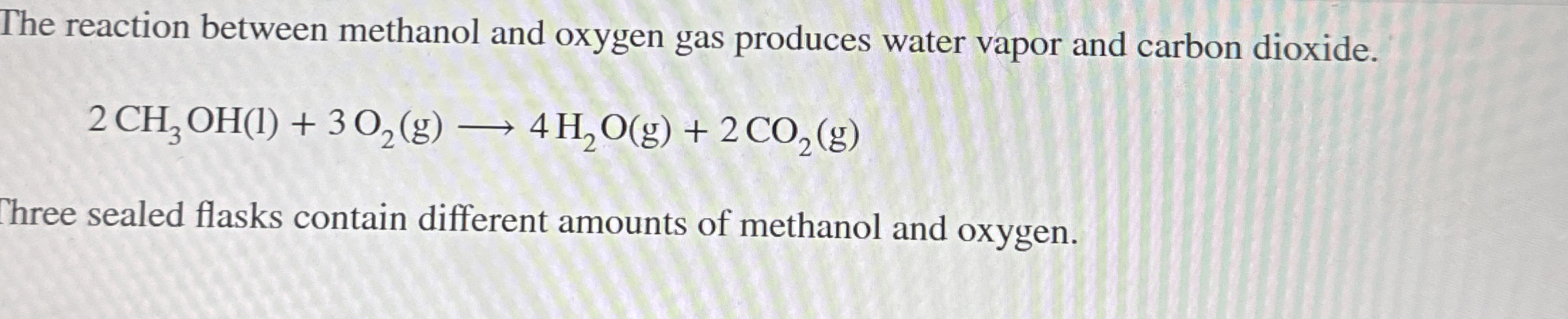 Solved The reaction between methanol and oxygen gas produces | Chegg.com