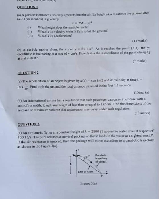 Solved (a) A particle is thrown vertically upwards into the | Chegg.com