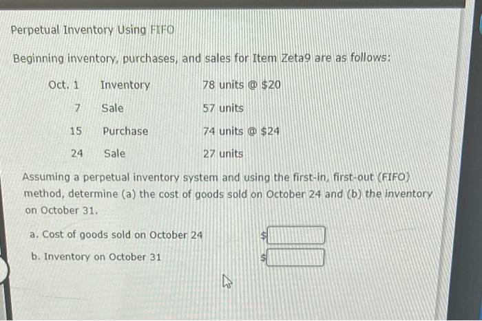 Solved Perpetual Inventory Using FIFO Beginning inventory, | Chegg.com