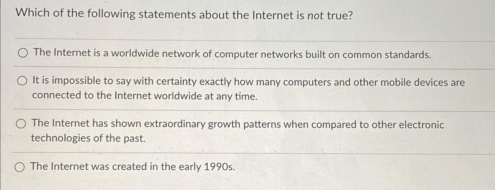 Solved Which of the following statements about the Internet | Chegg.com
