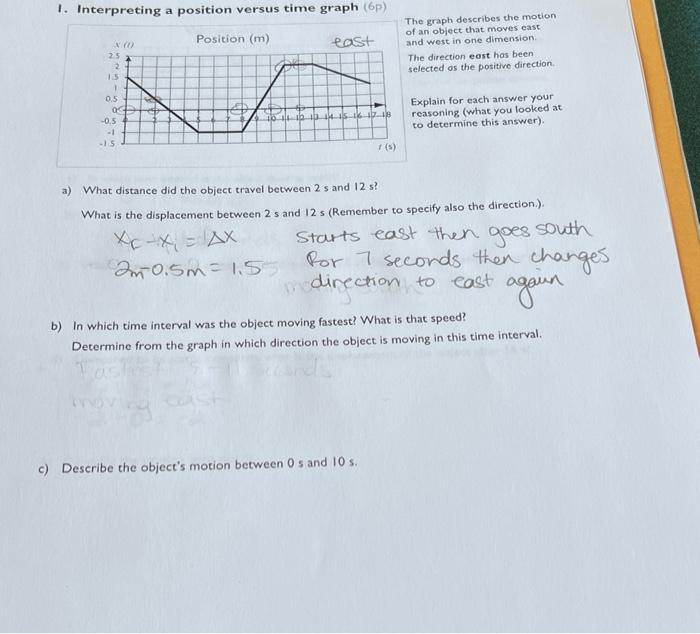 Solved 1 Interpreting A Position Versus Time Graph 6p The