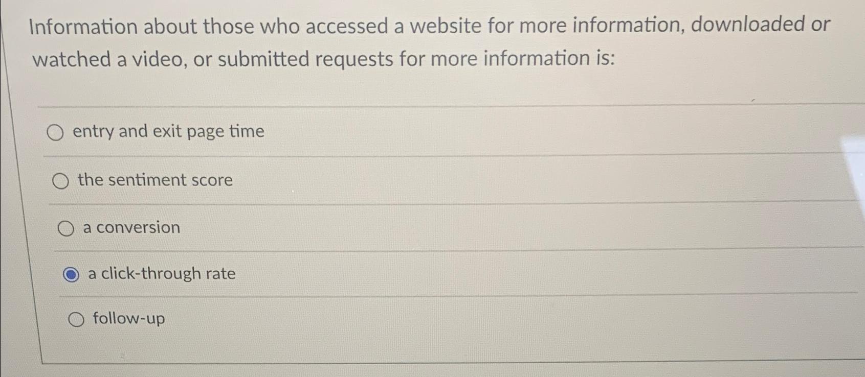 Solved Information about those who accessed a website for | Chegg.com