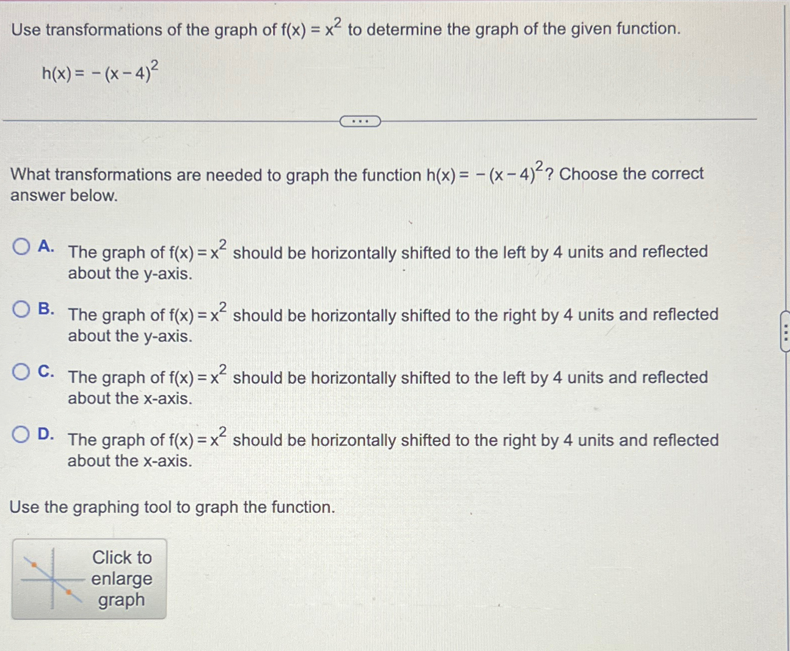 Solved Use transformations of the graph of f(x)=x2 ﻿to | Chegg.com