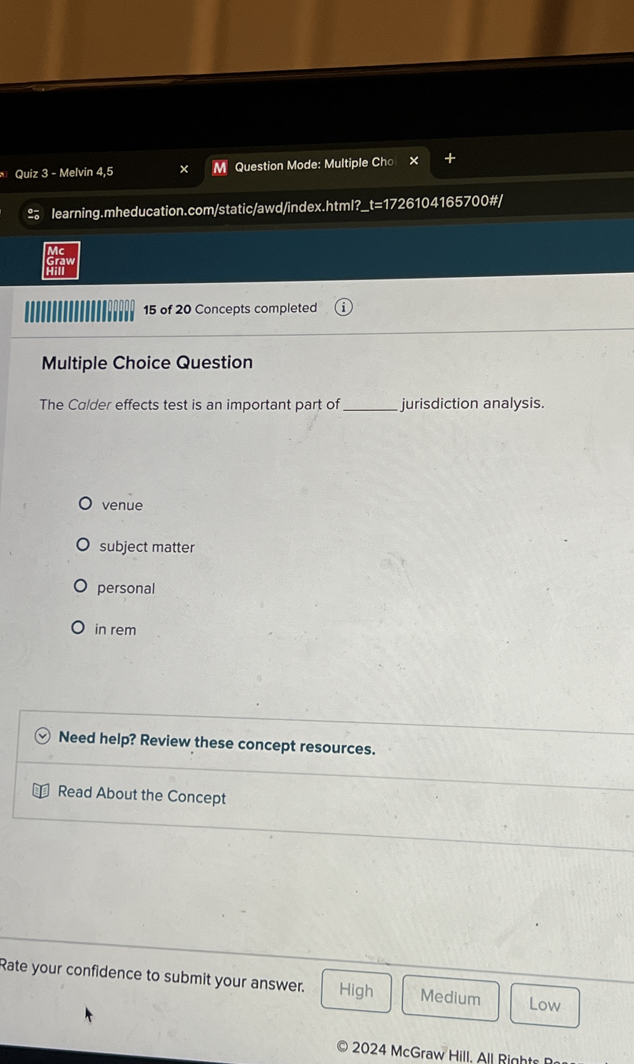 Solved Multiple Choice QuestionThe Calder effects test is an | Chegg.com