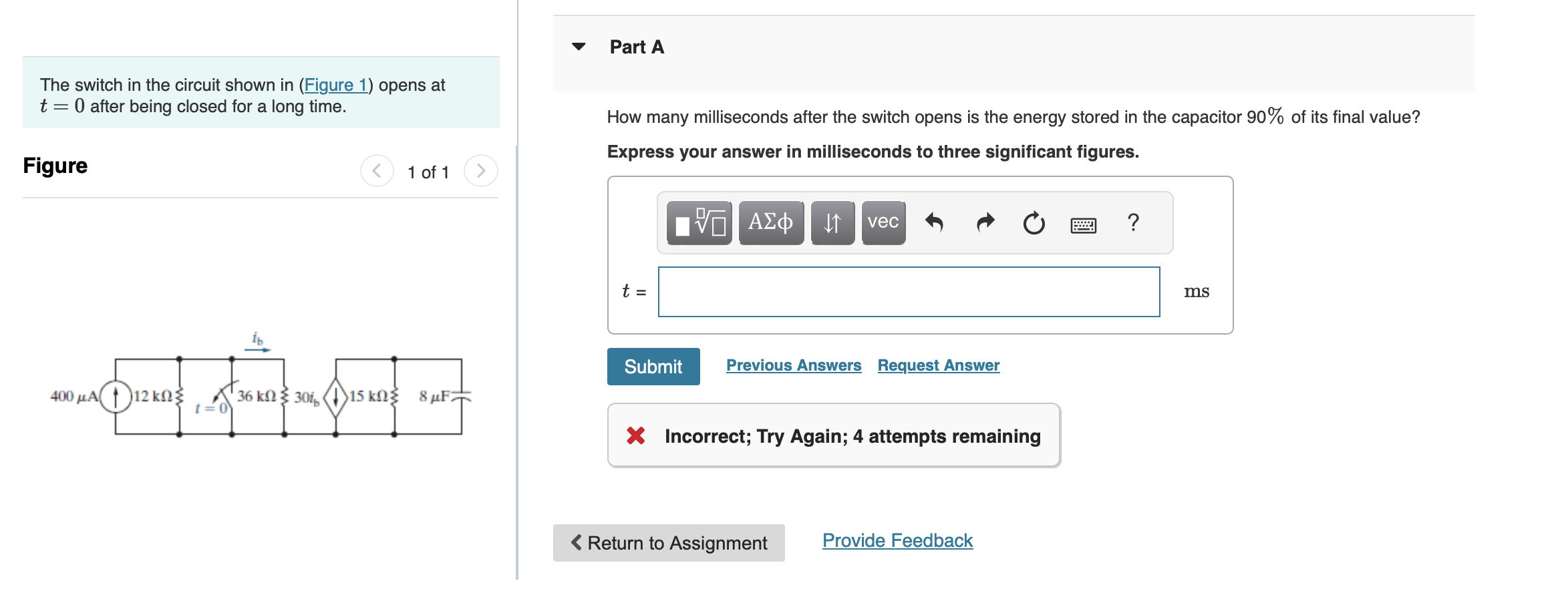 Solved Part AThe switch in the circuit shown in (Figure 1) | Chegg.com