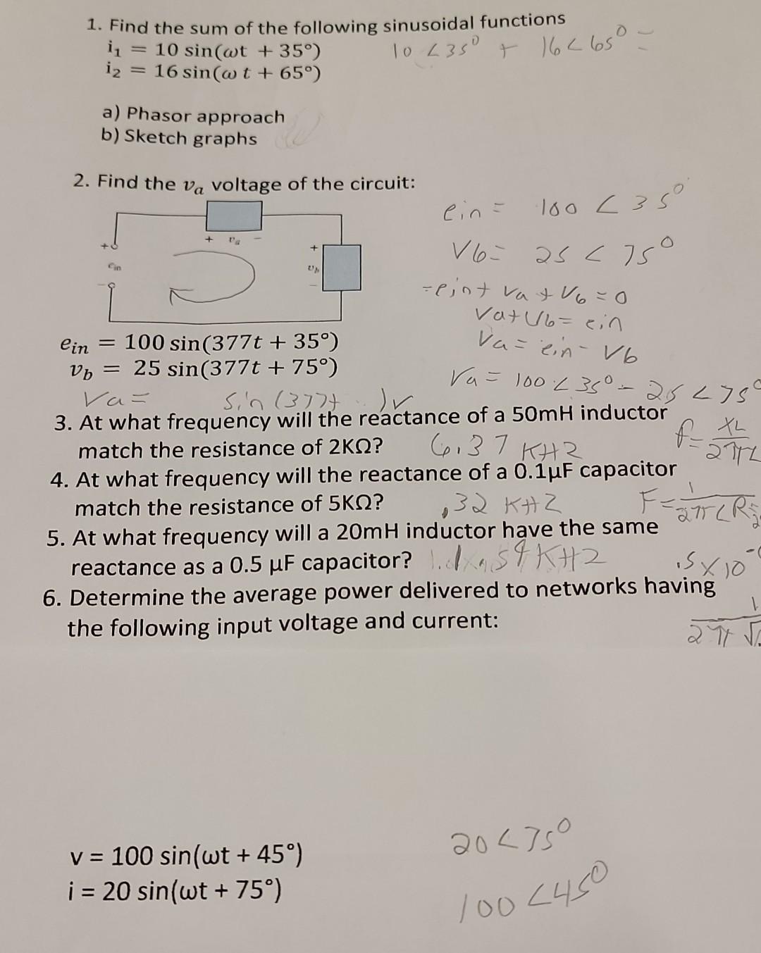 Solved 1. Find the sum of the following sinusoidal functions | Chegg.com