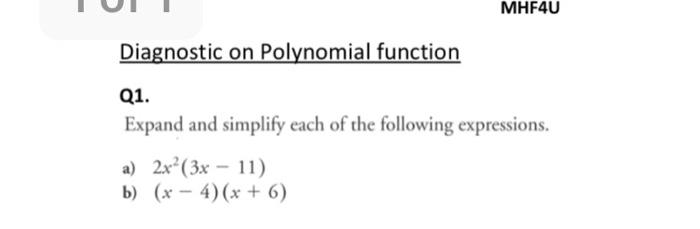 Solved MHF4U Diagnostic on Polynomial function Q1. Expand | Chegg.com