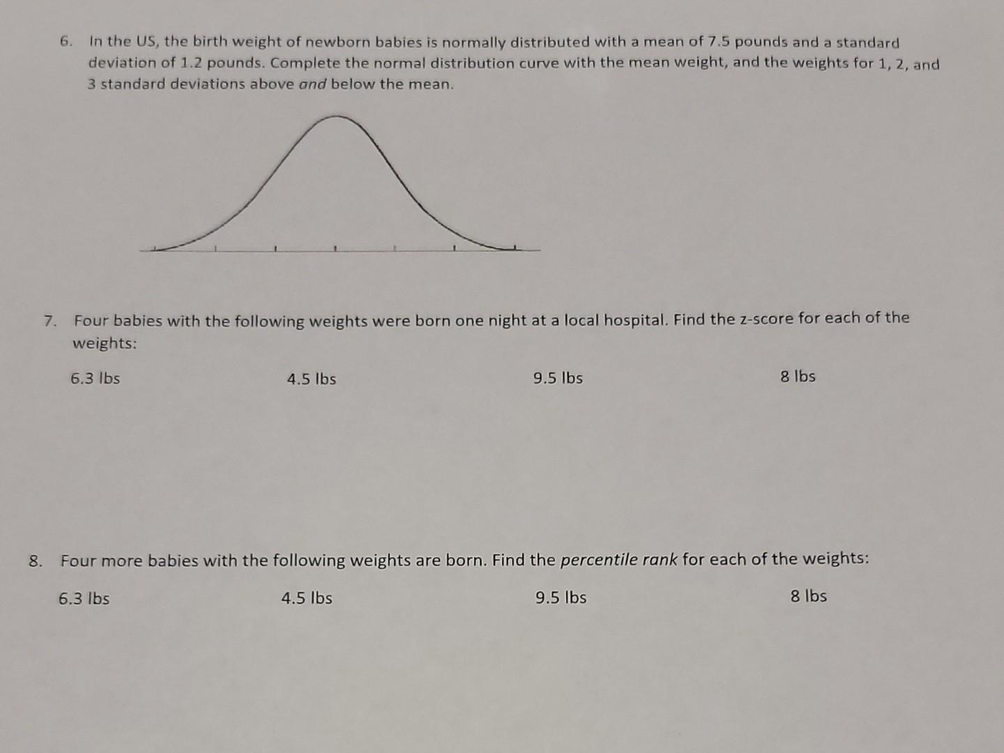 Solved 6. In the US, the birth weight of newborn babies is | Chegg.com