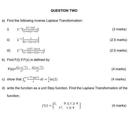 Solved a) Find the following inverse Laplace Transformation: | Chegg.com