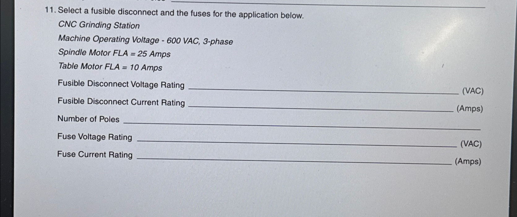 Solved Select a fusible disconnect and the fuses for the | Chegg.com
