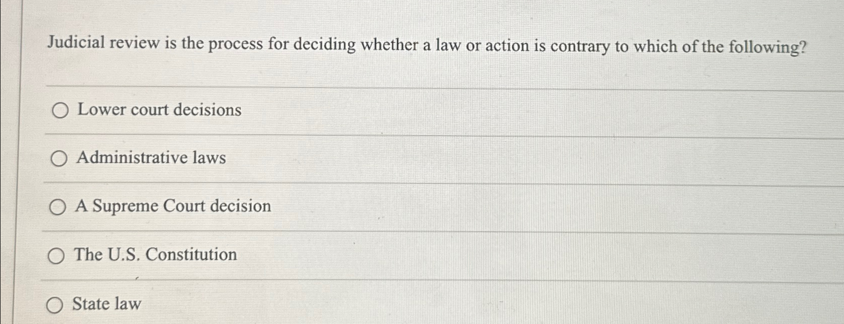 Solved Judicial review is the process for deciding whether a | Chegg.com
