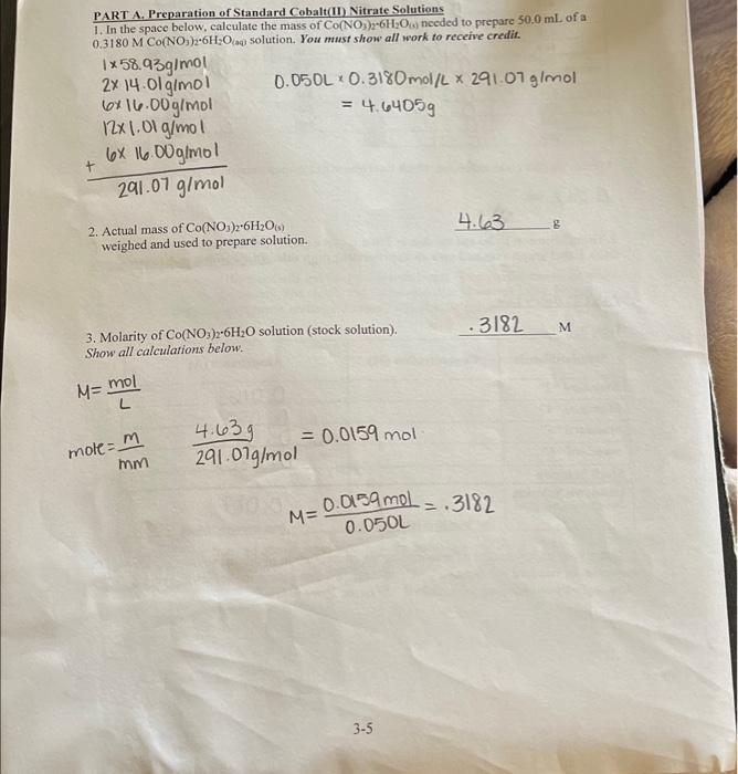 Solved PART A. Preparation of Standard Cobalt(II) Nitrate | Chegg.com