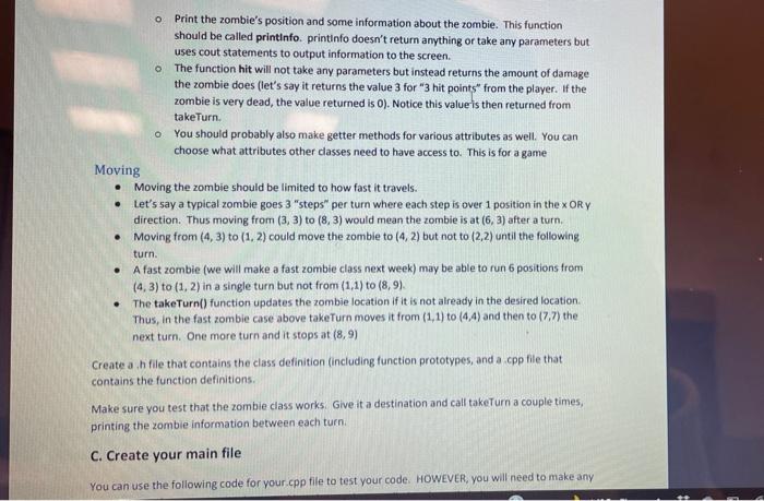 Solved A. Create the Zombie class We are about to make a | Chegg.com