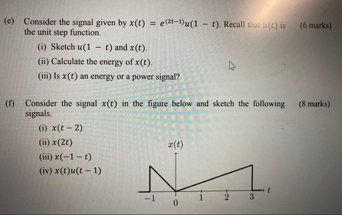 Solved e) Consider the signal given by x(t)=e(2t−1)u(1−t). | Chegg.com