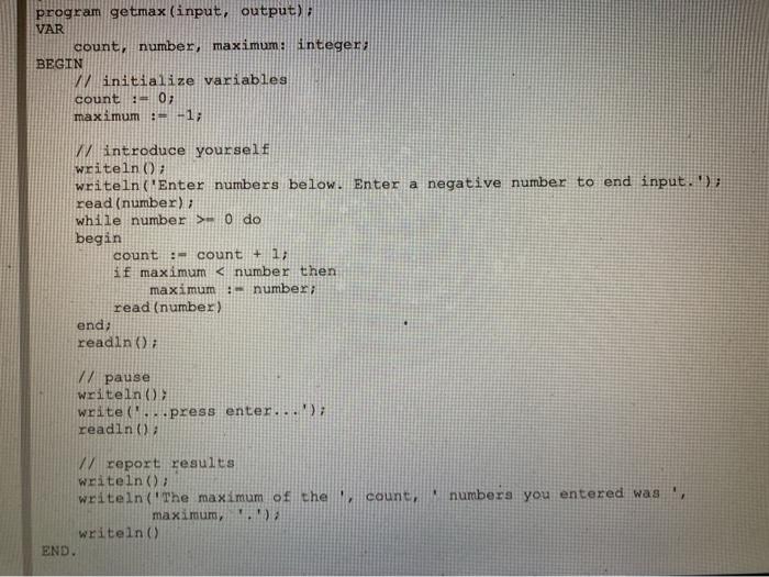 Solved program getmax (input, output) VAR count, number, | Chegg.com