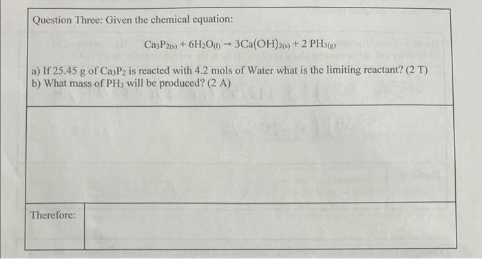 Solved Question Three: Given the chemical equation: Ca3P2( | Chegg.com