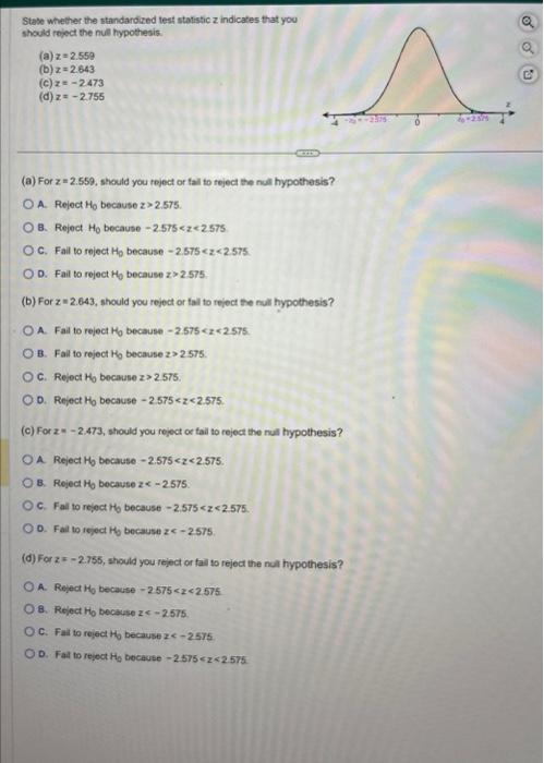 Solved Stabe whether the standardized test statistic z | Chegg.com