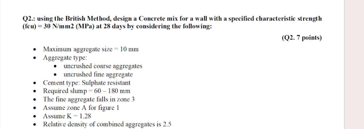 Solved Q2.: using the British Method, design a Concrete mix | Chegg.com