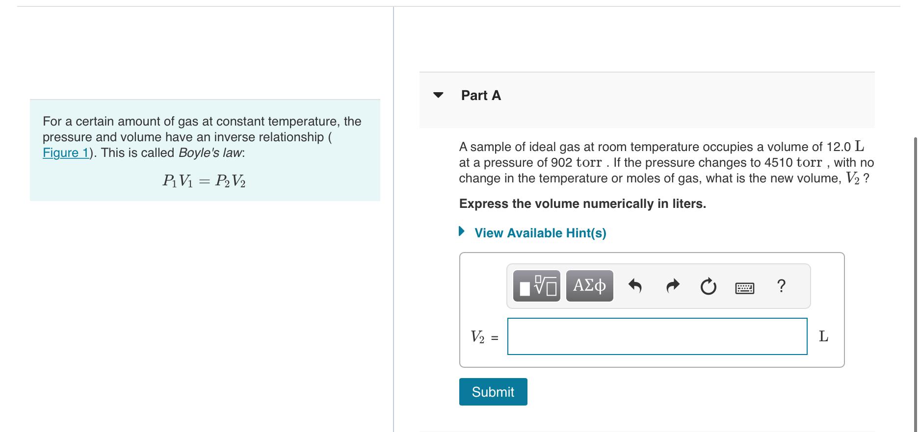 Solved For a certain amount of gas at constant temperature, | Chegg.com