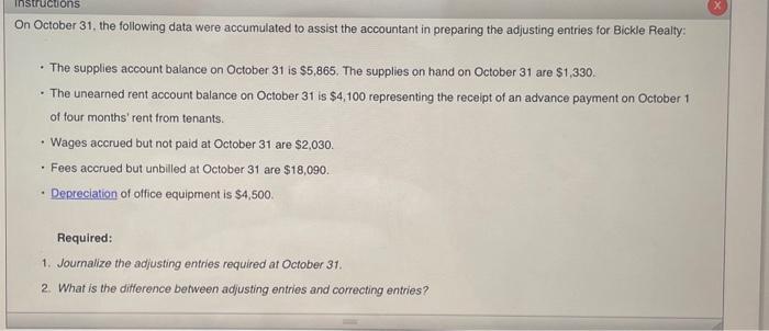 Solved On October 31, the following data were accumulated to | Chegg.com